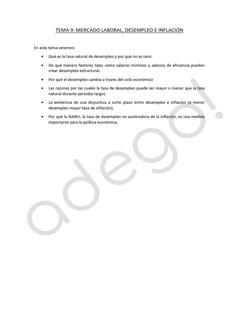 RESUMEN T9 | PDF | Desempleo | Nairu