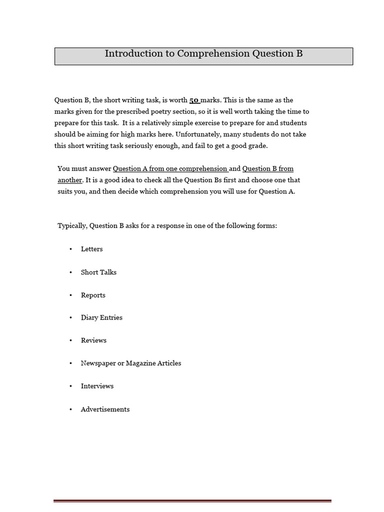 Comprehension Question B - Higher Level - Complete Study Guide With ...