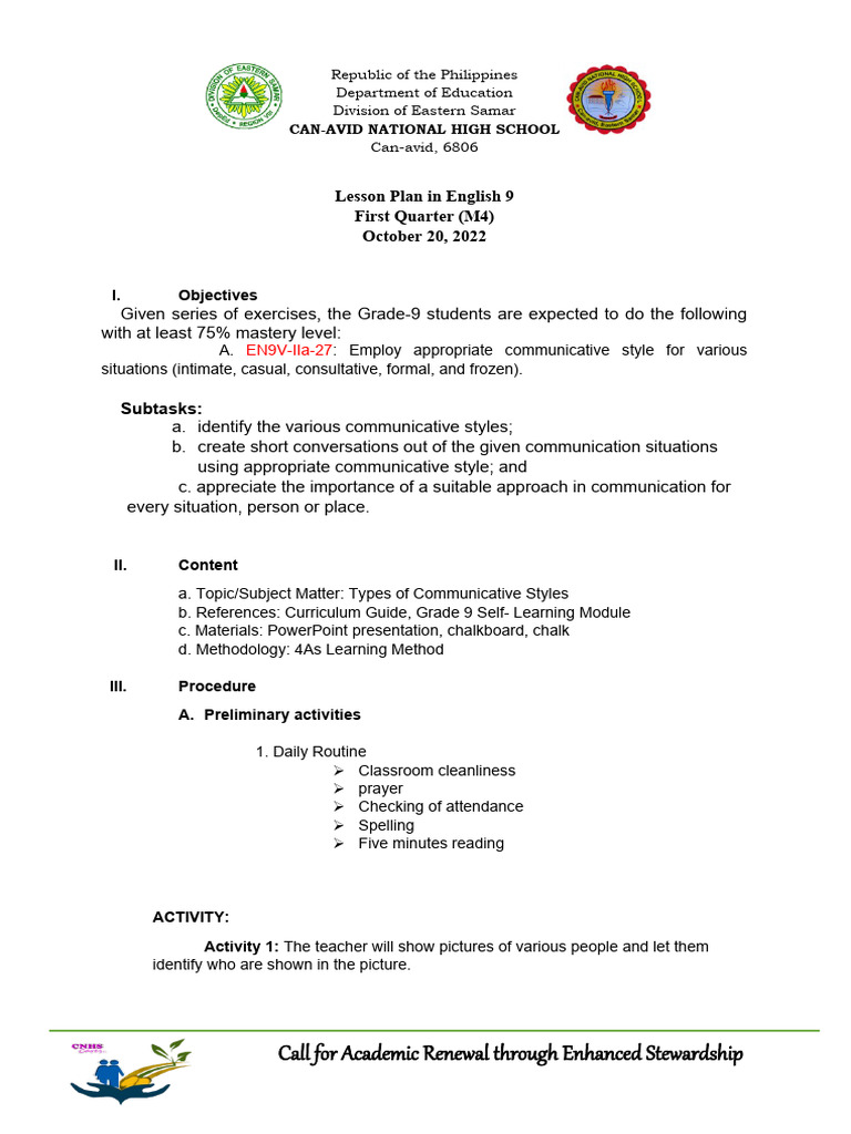 Communicative Style | PDF | Lesson Plan | Teachers