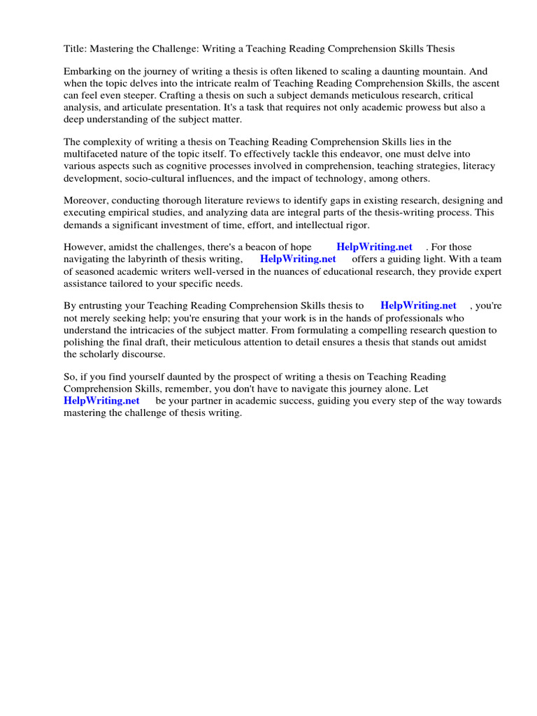 Teaching Reading Comprehension Skills Thesis | PDF | Reading ...
