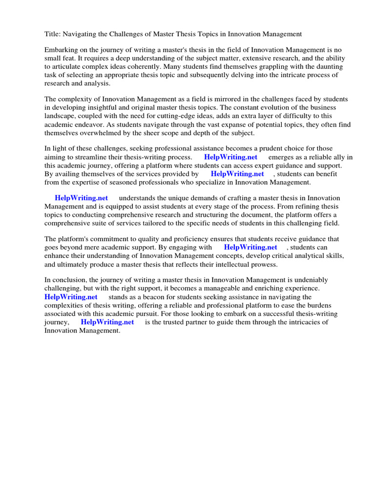 Master Thesis Topics Innovation Management | PDF | Innovation | Thesis