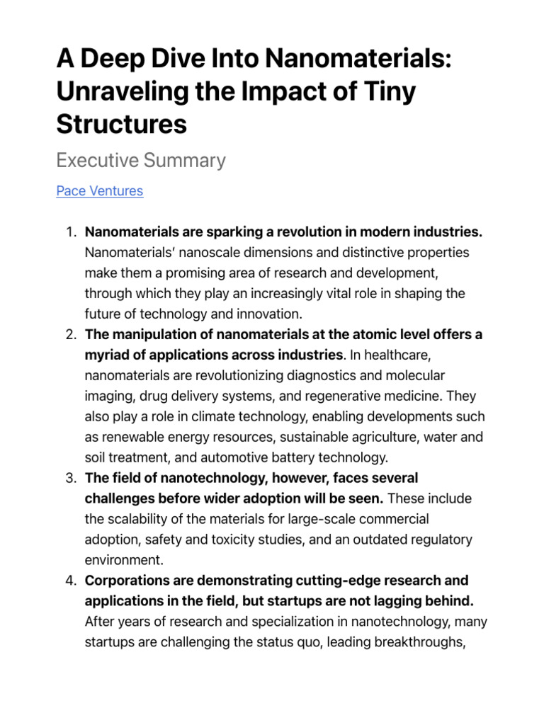 A Deep Dive Into Nanomaterials - Unraveling The Impact of Tiny Structures by Pace Ventures | PDF ...