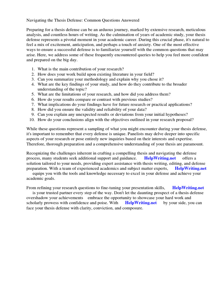 Common Questions During Thesis Defense | PDF | Thesis | Knowledge