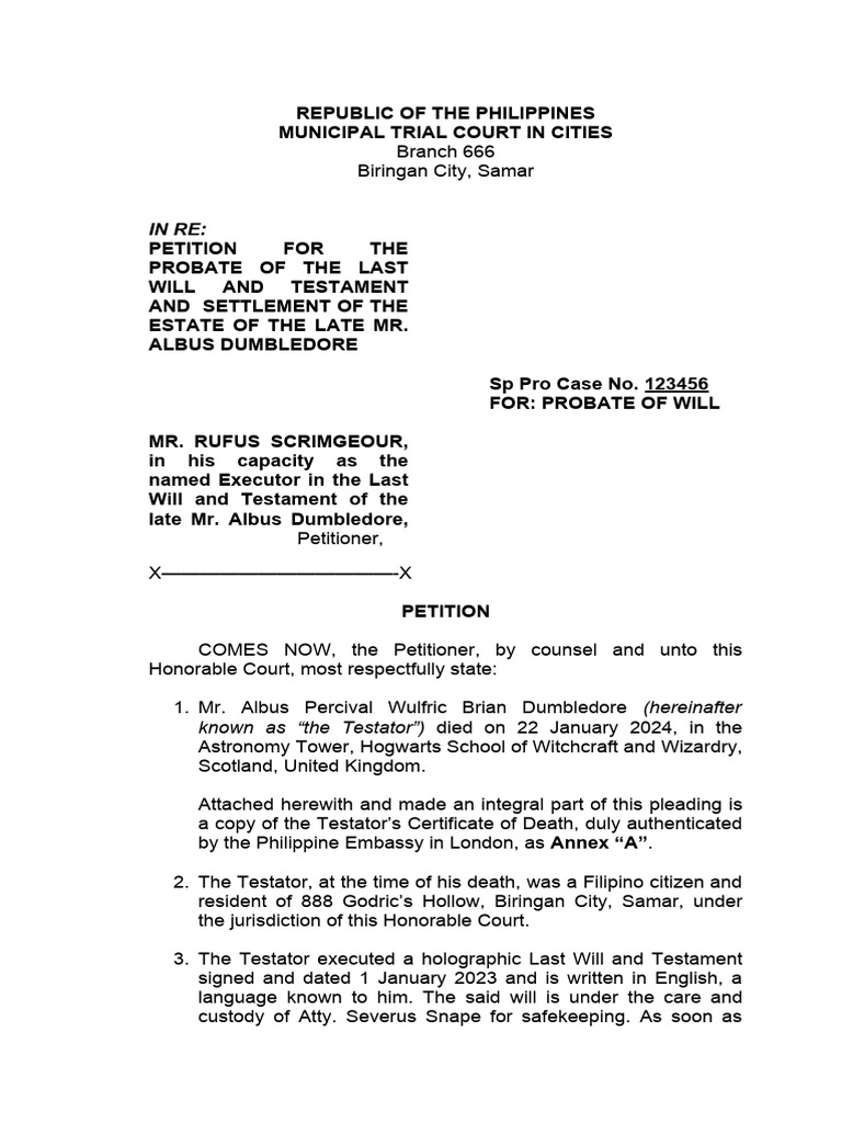 Group 2_Petition for Probate | PDF | Will And Testament | Probate