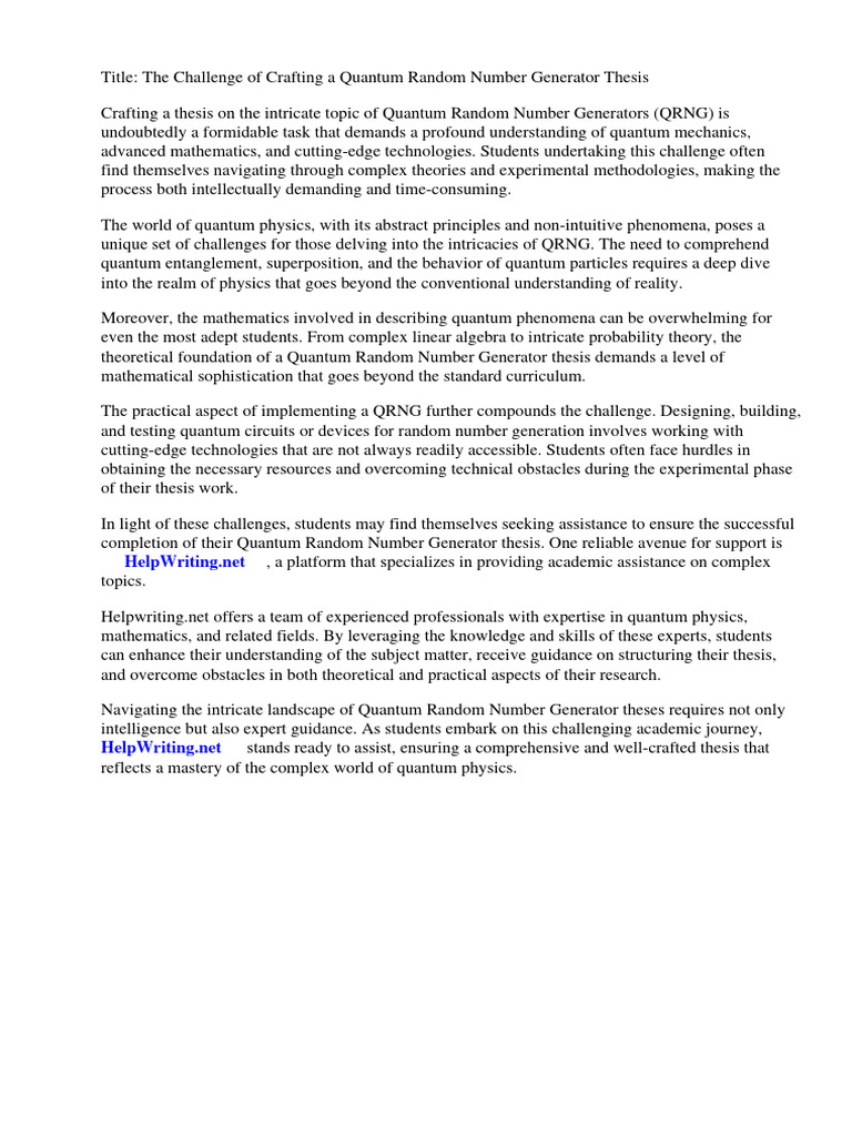 Quantum Random Number Generator Thesis | PDF | Quantum Mechanics | Quantum Entanglement