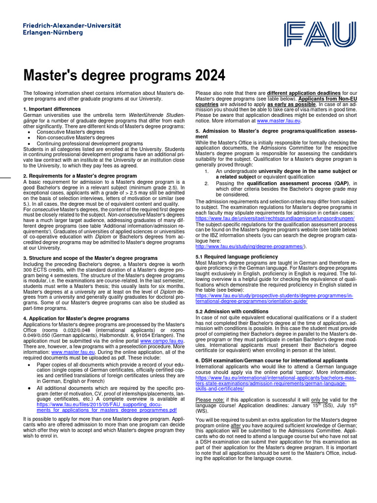 Master Degree Programmes Information Sheet | PDF | Academic Degree | Master's Degree