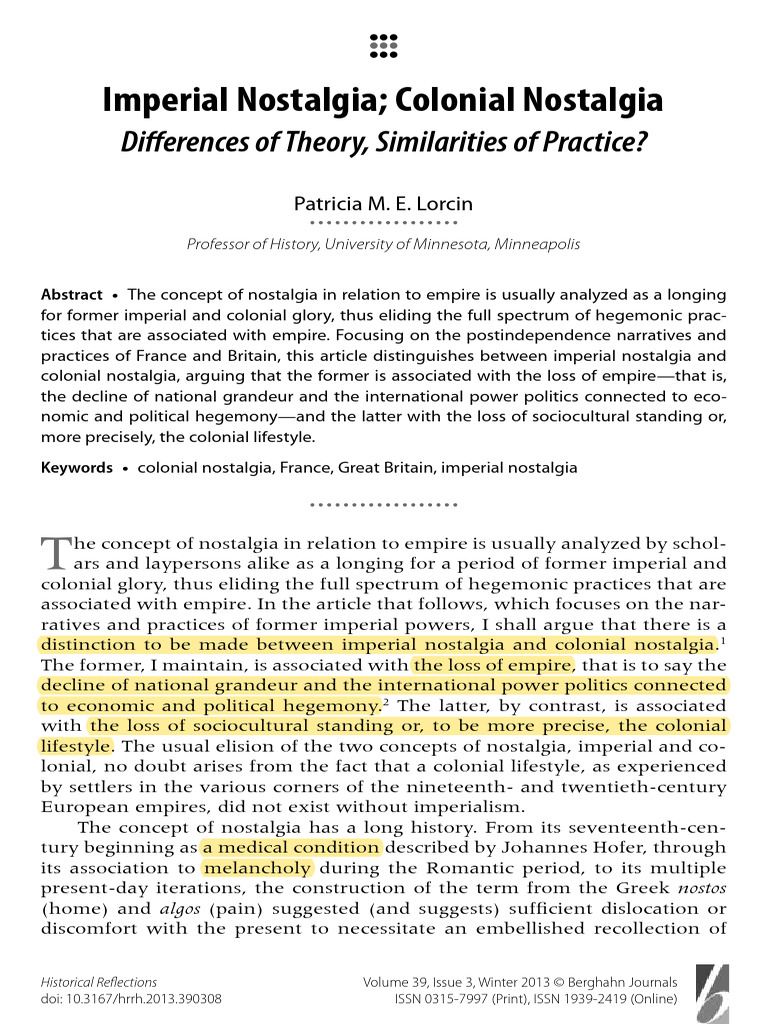 Imperial Colonial Nostalgia | PDF | Colonialism | Hegemony