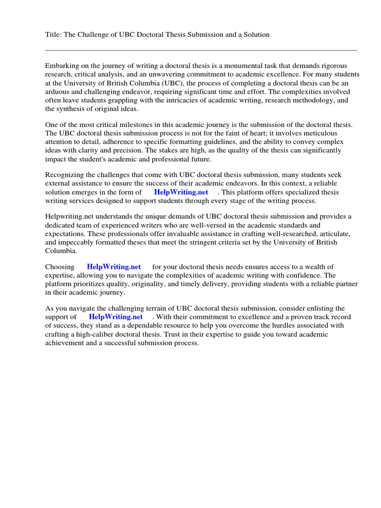 Ubc Doctoral Thesis Submission | PDF | Career & Growth | Art Ubc Doctoral Thesis Submission | PDF | Career & Growth | Art