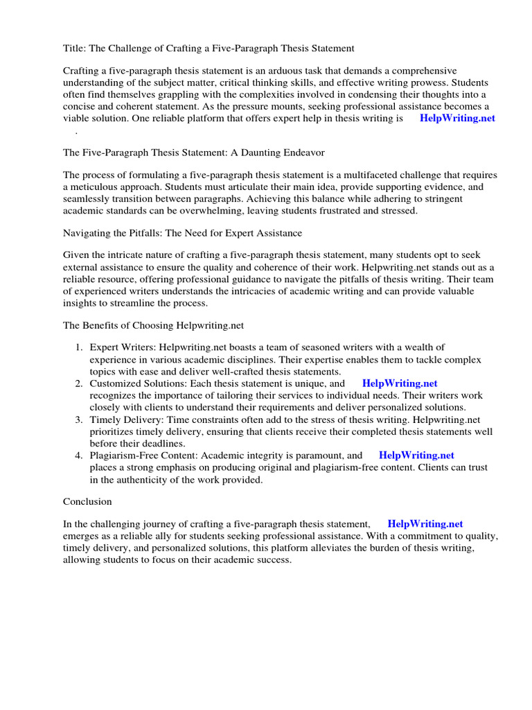 Five Paragraph Thesis Statement | PDF | Essays | Thesis