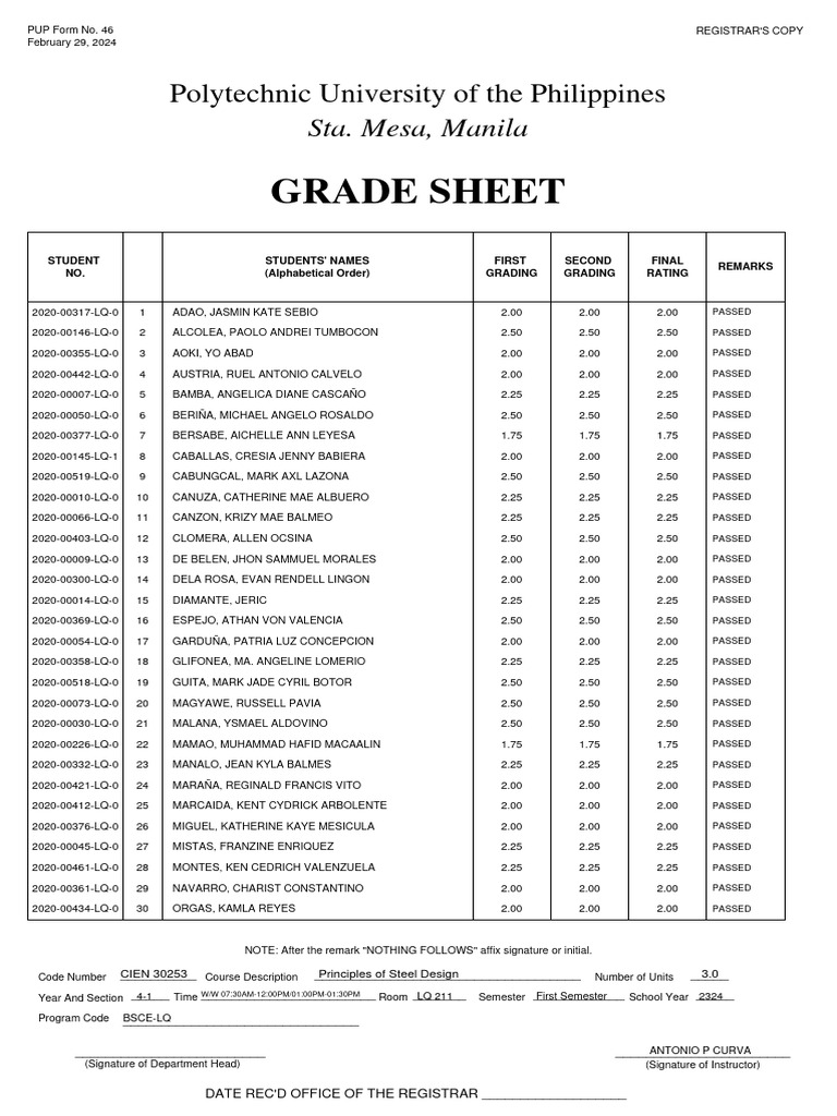GradeSheet 2 | PDF