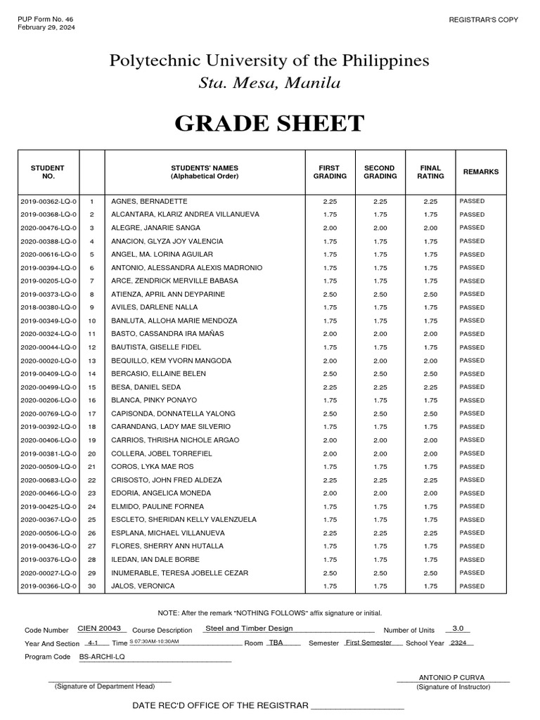 Student Grade Sheet Overview | PDF