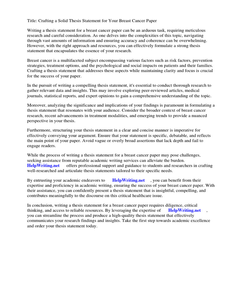 Thesis Statement For Breast Cancer Paper PDF | Download Free PDF ...