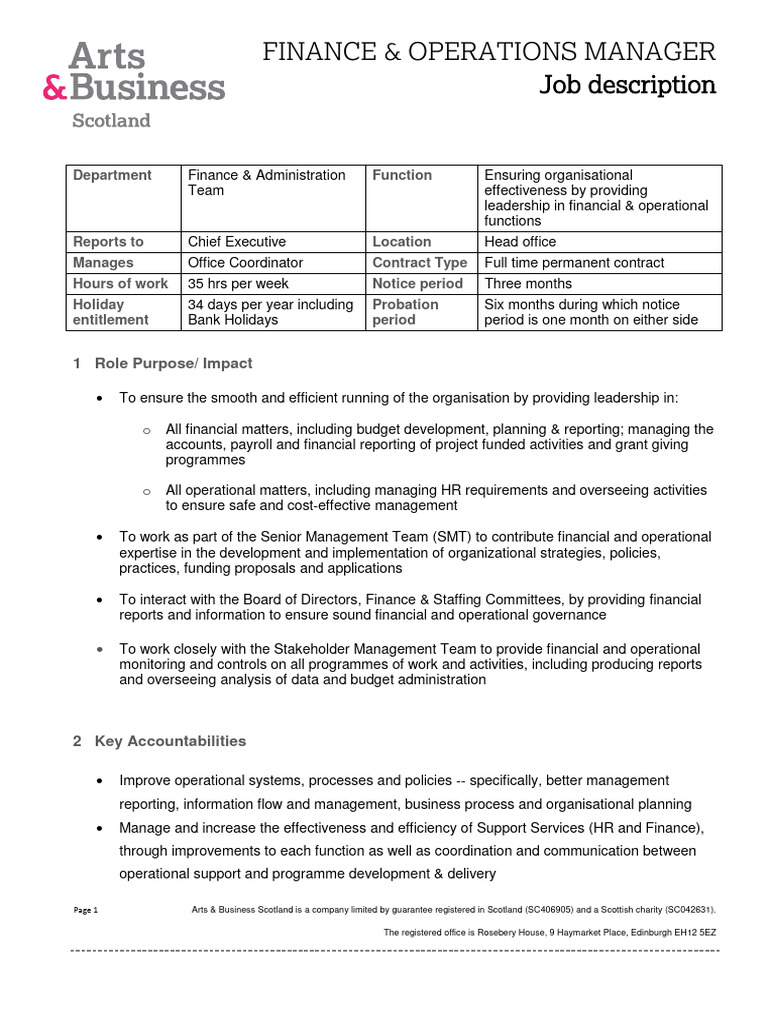 Finance Operations Manager Job Description | Download Free PDF | Human ...
