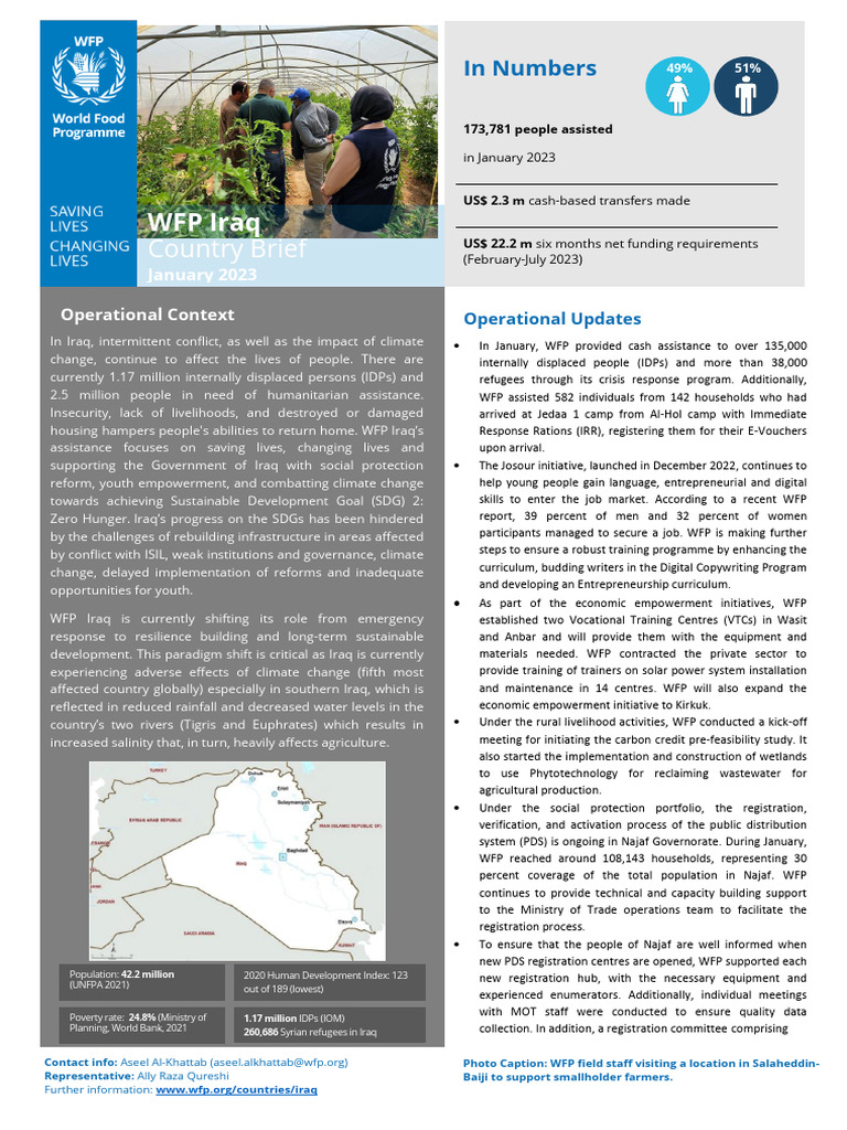 2023 01 Iraq Country Brief | PDF | World Food Programme | Internally ...