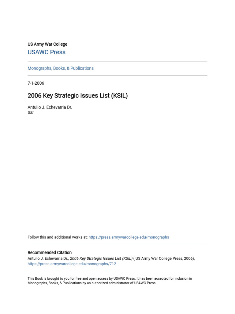 2006 Key Strategic Issues List (KSIL) | PDF | Military Intelligence ...