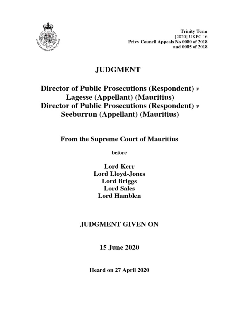 Lagesse v. DPP | PDF | Supreme Court Of The United States | Judgment (Law)