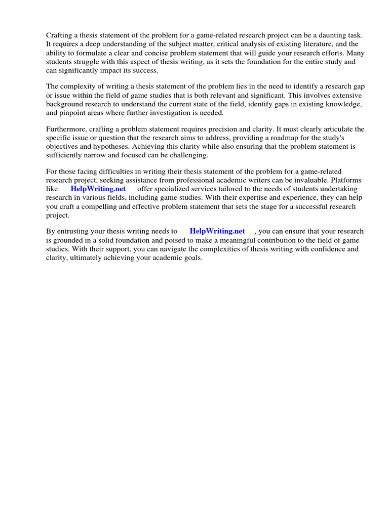 Game Thesis Statement of The Problem | PDF | Thesis | Artificial ...