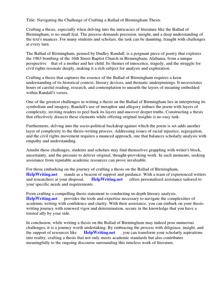 Ballad of Birmingham Thesis | PDF | Poetry | Ballad