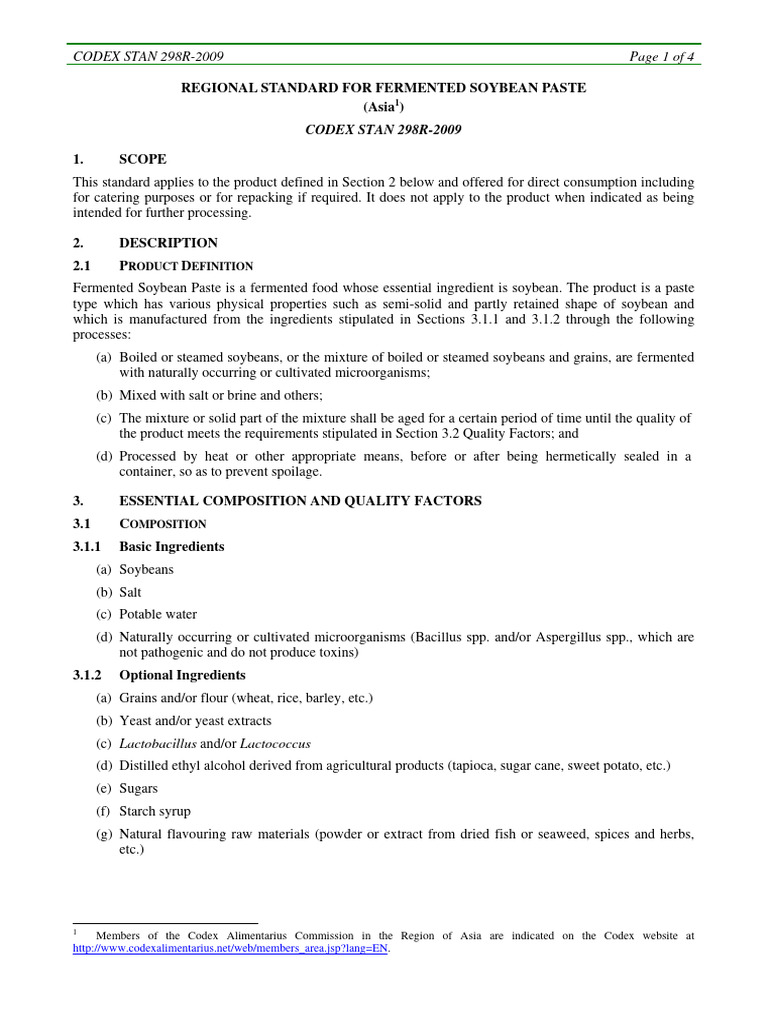 Codex Standard for Fermented Soybean Paste | PDF | Soybean ...