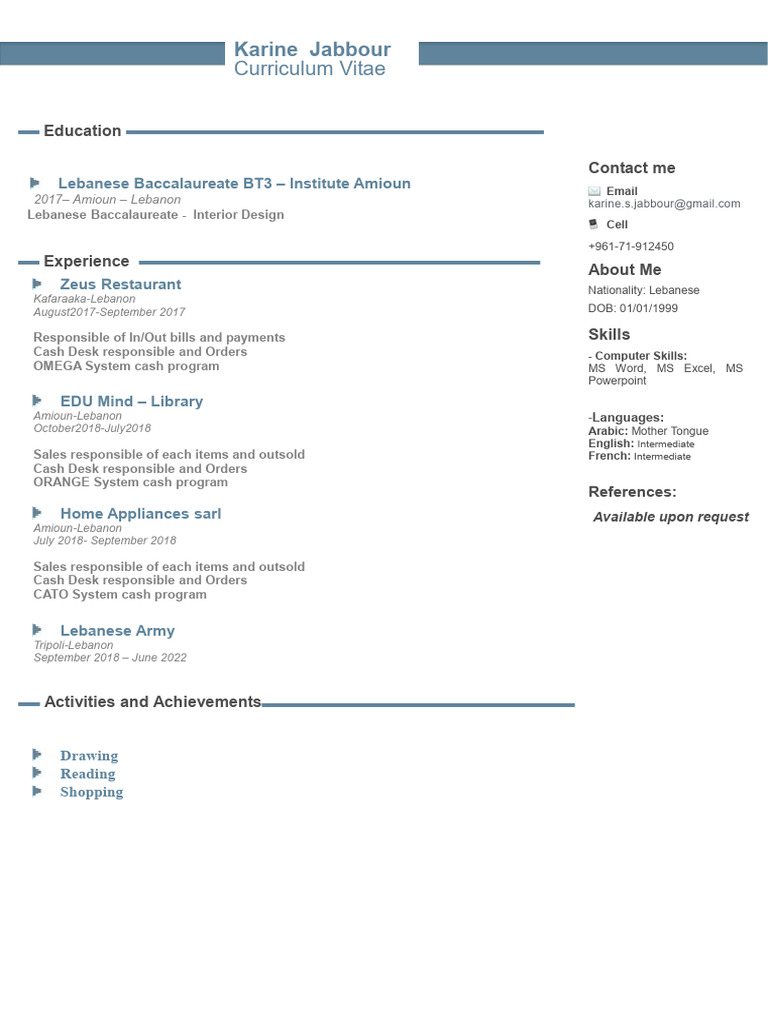 Carine Jabbour CV 1 | PDF