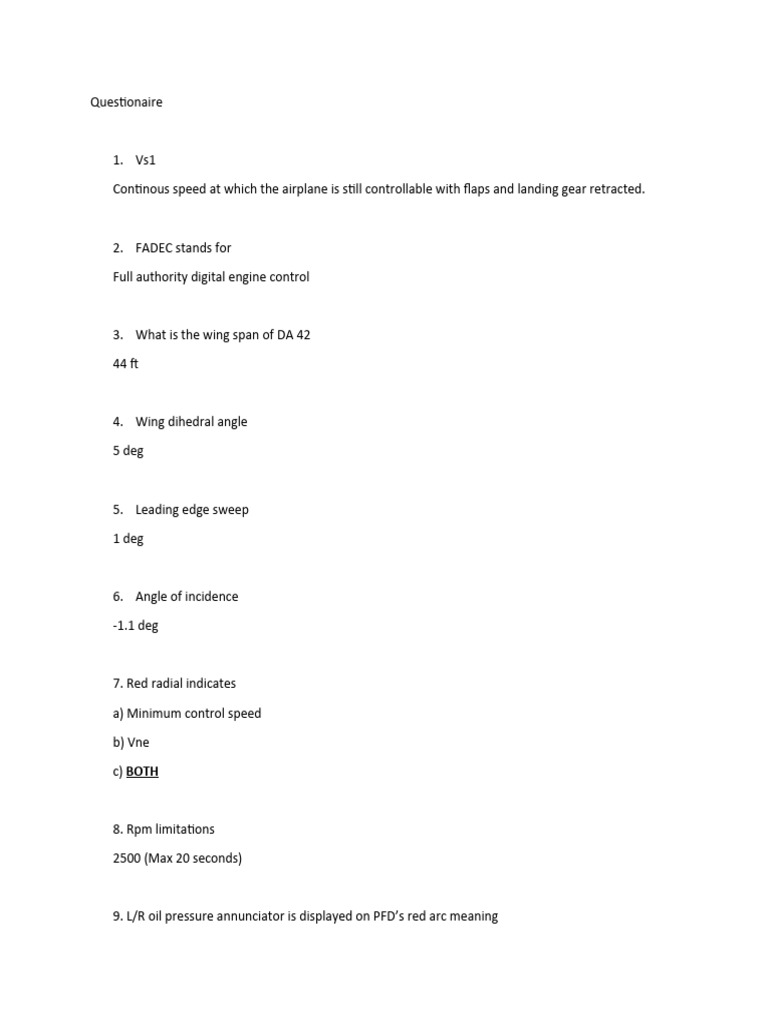 Questionaire DA-42s | PDF