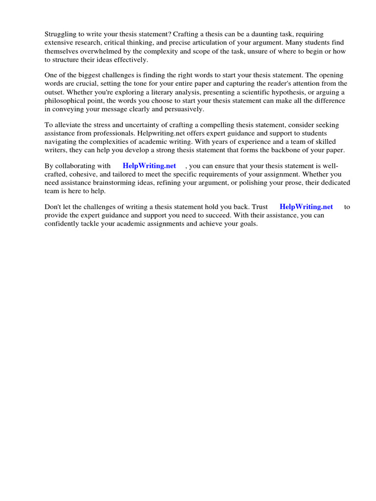 Words To Start Thesis Statement | PDF | Essays | Thesis