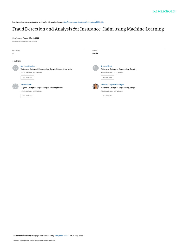 Fraud Detection and Analysis For Insurance Claim Using Machine Learning ...