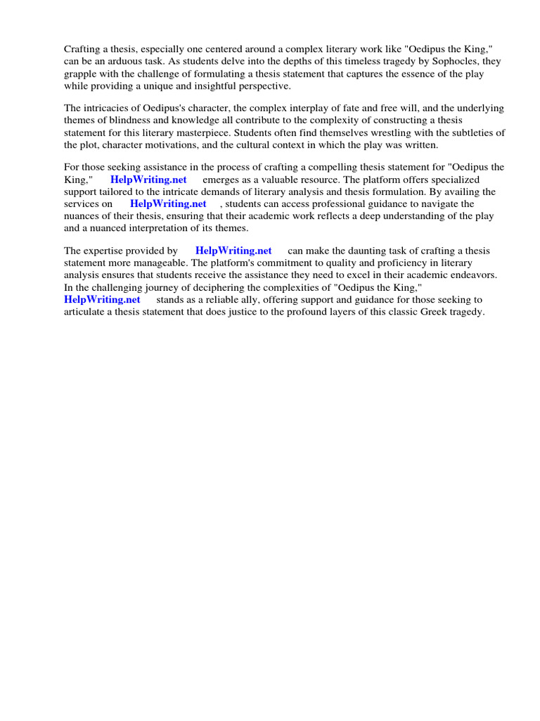 Oedipus The King Thesis Statement | PDF