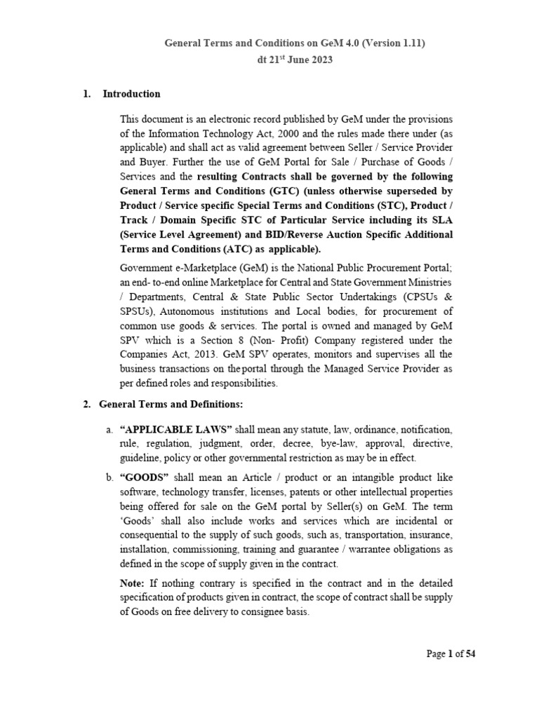 GeM 4.0 General Terms and Conditions | PDF