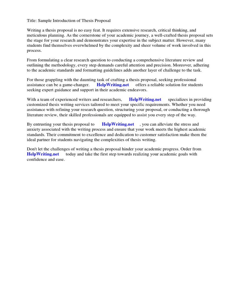 Sample Introduction of Thesis Proposal | PDF | Thesis | Essays