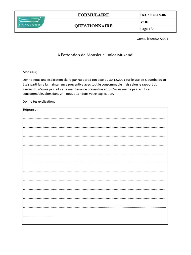 18 Formulaire Questionnaire | PDF