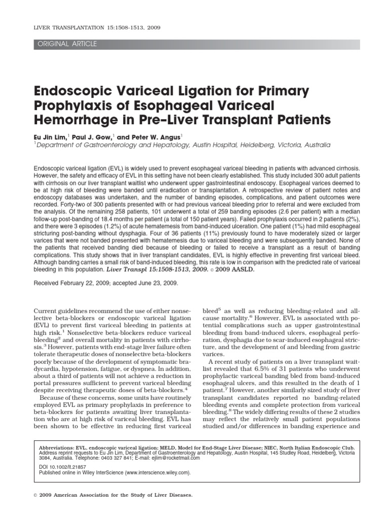 Liver Transplantation - 2009 - Lim - Endoscopic Variceal Ligation For ...