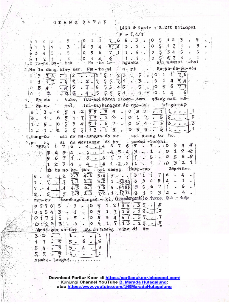 O Tano Batak (SATB) | PDF