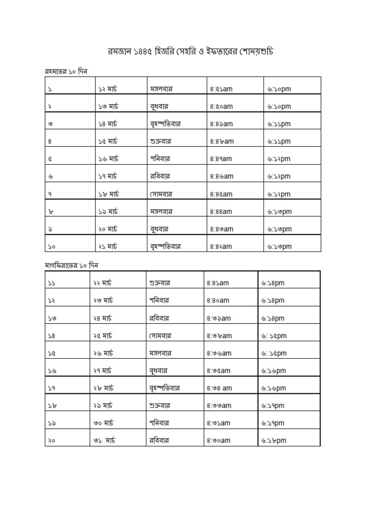 Ramadan Timetable | PDF