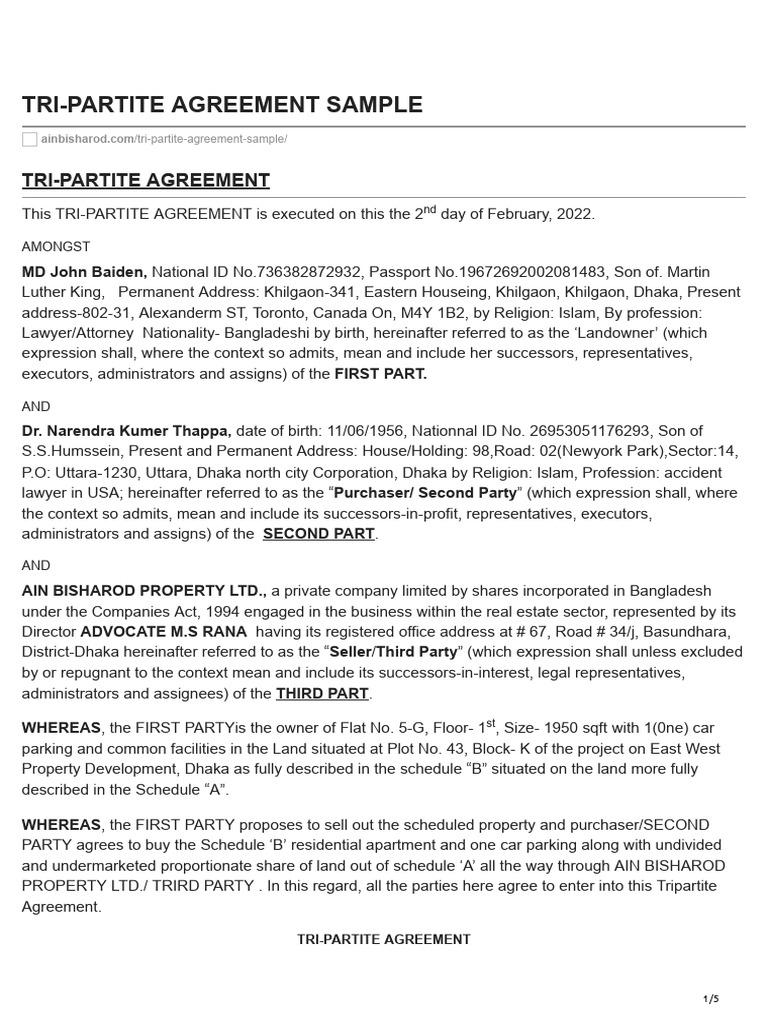 Tri-Partite Agreement Sample | PDF