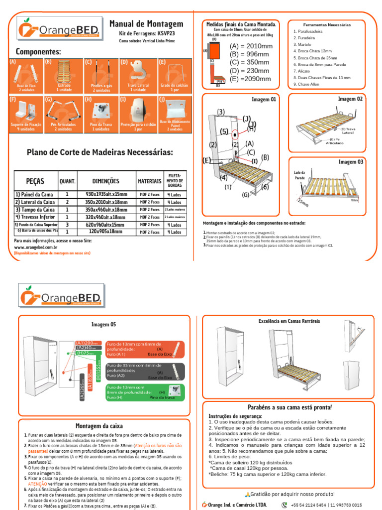 Manual de Montagem Kit de Ferragens para Cama Solteiro Vertical Retra-Til Linha Prime 07 | PDF ...