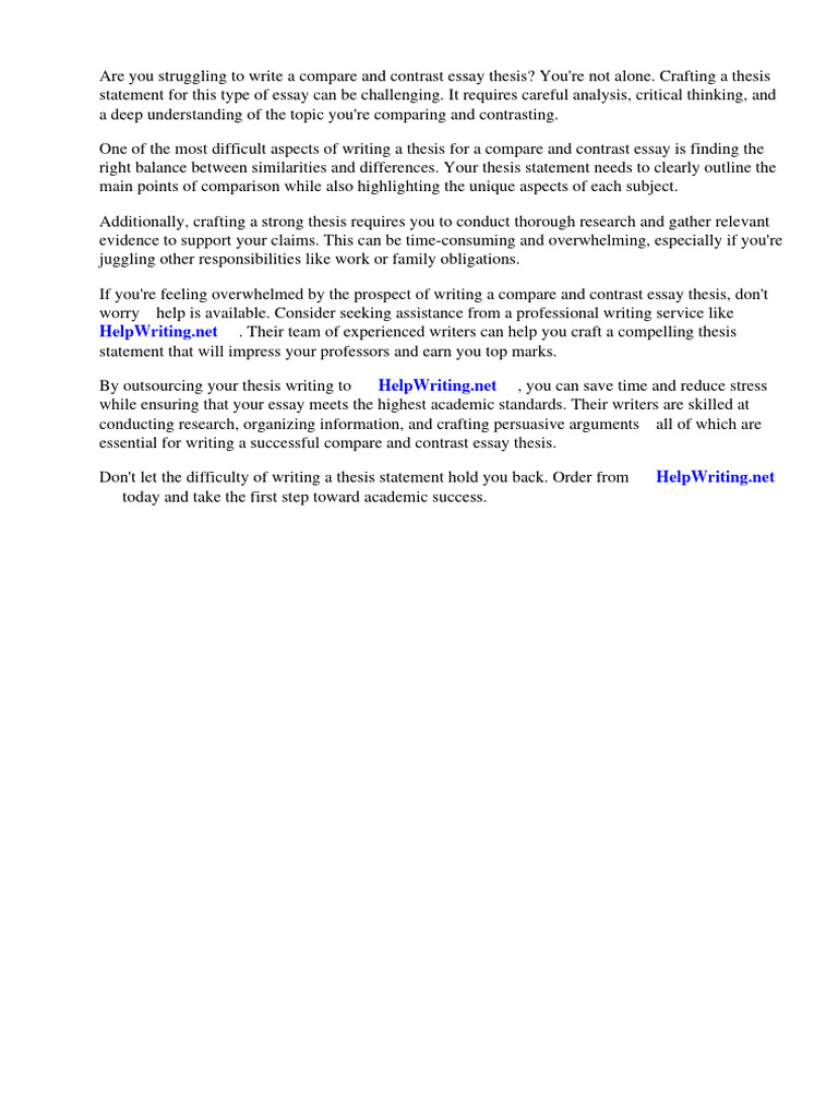 Compare and Contrast Essay Thesis Sample | PDF | Essays | Thought