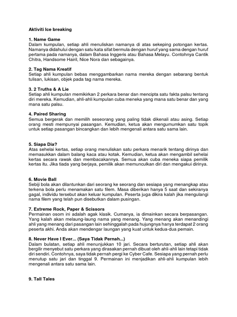 Aktiviti Permainan Ice Breaking Kreatif | PDF | Olahraga & Rekreasi ...