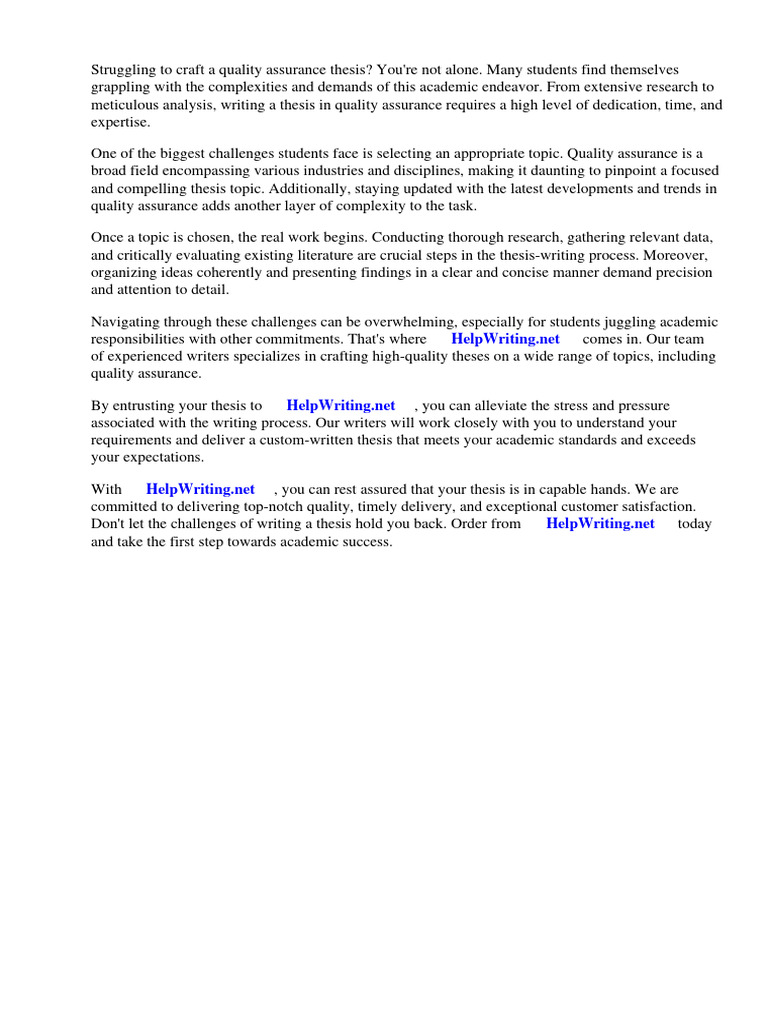 Quality Assurance Thesis Topics | PDF | Quality Management | Quality Assurance