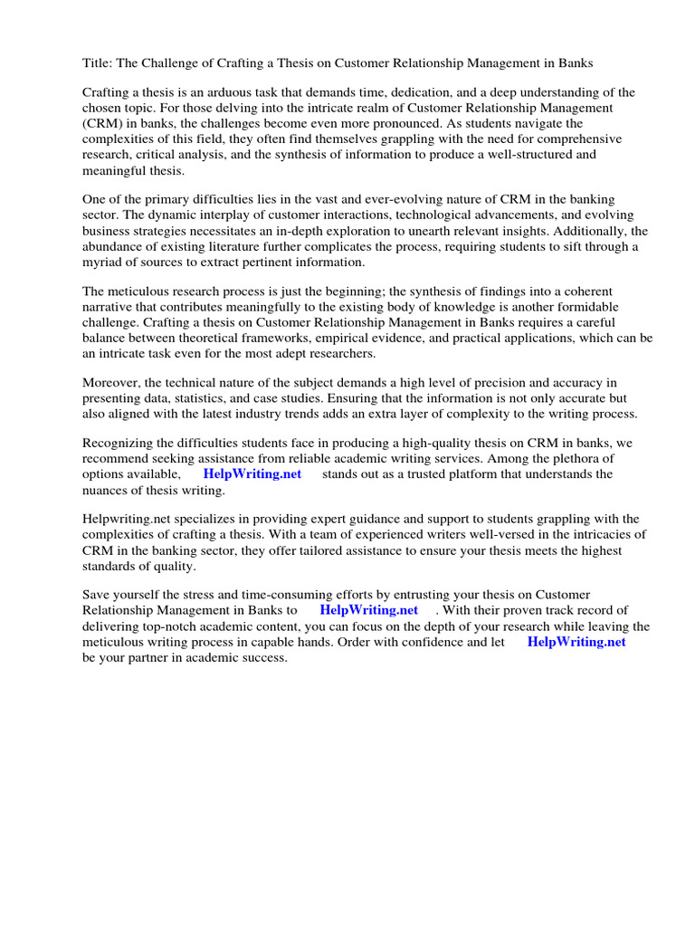 Thesis On Customer Relationship Management in Banks | PDF | Customer ...