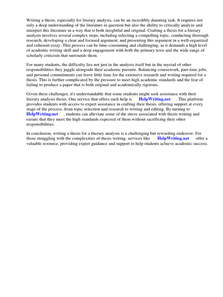 Thesis Examples for Literary Analysis | PDF
