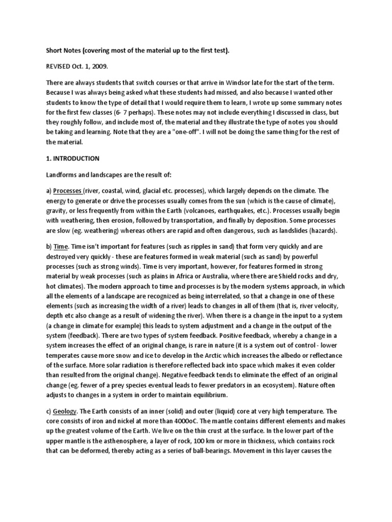 Geomorphology Notes | PDF | Weathering | Lava