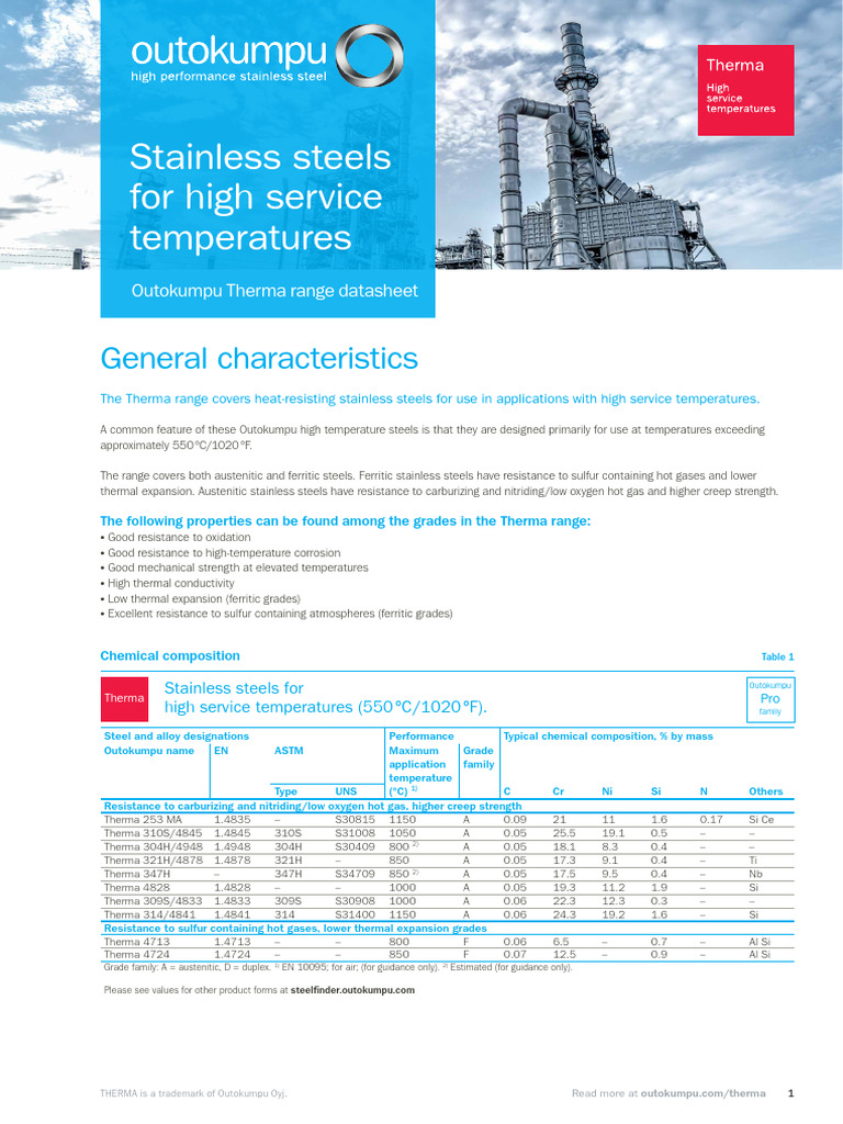 Outokumpu Therma Range Datasheet | PDF | Stainless Steel | Corrosion