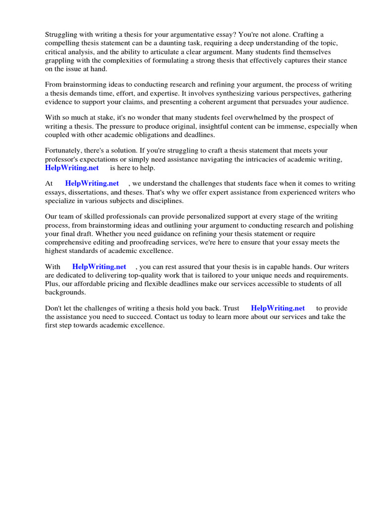 Example Argumentative Essay Thesis Statements | PDF | Essays | Thesis