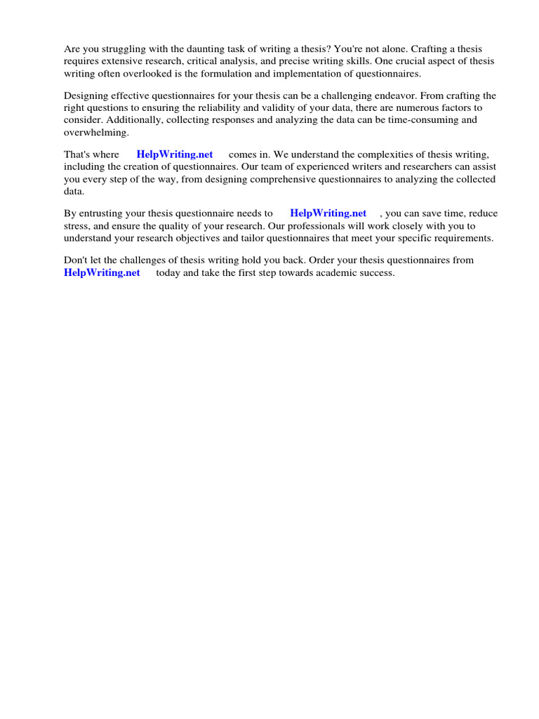 Thesis Questionnaires Pdf Survey Methodology Thesis 7156