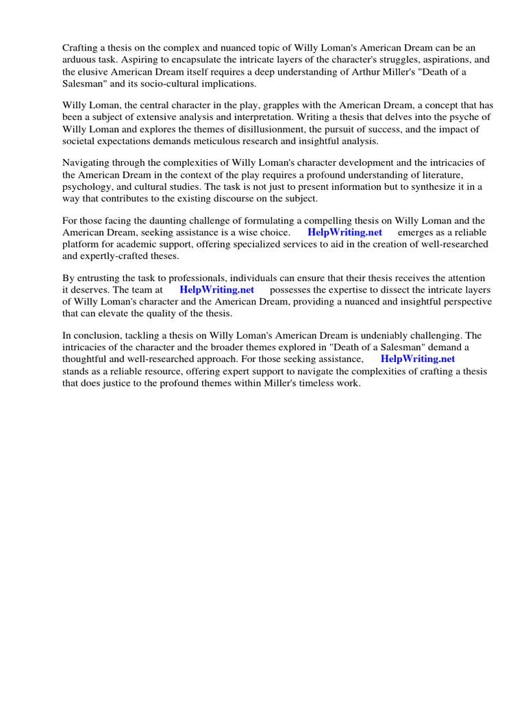 Willy Loman American Dream Thesis | PDF | American Dream