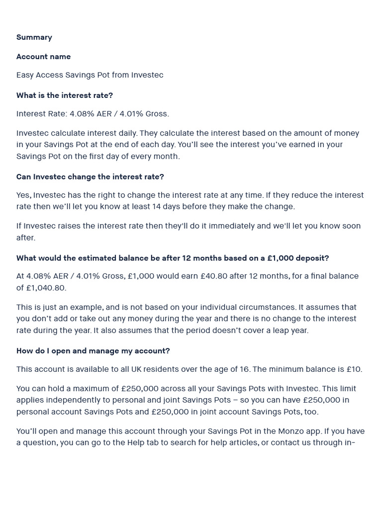 Summary Box Investec 20200227 Easy Access | PDF