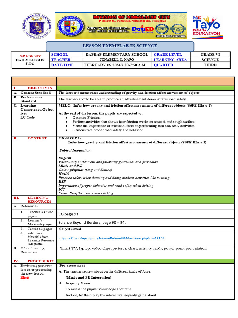 Science Exemplar DLP (4th) | PDF | Friction | Learning