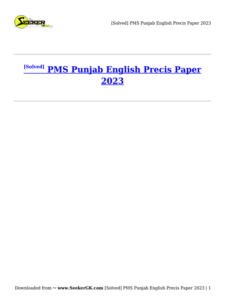 (Solved) PMS Punjab English Precis Paper 2023 | PDF | Reading ...