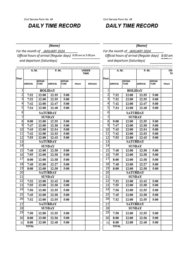 Daily Time Record for Civil Service | PDF
